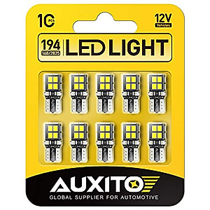 AUXITO 194 LED Bulb 6000K White 168 2825 W5W T10 Wedge 14-SMD Interior Car Bulbs Replacement for Dome Map Door Courtesy Trunk Parking License Plate Lights, 10 PCS