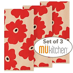 MÜkitchen | MÜtowel | 100% Quality Microfiber | Durable Towels for Cleaning & Drying Kitchen Surfaces | Washable & Reusable | Set of 3 | Poppy Red