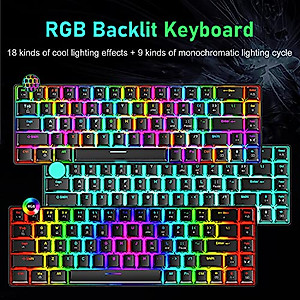LexonElec T8 60% Mechanical Gaming Keyboard, RGB Backlit Compact Mechanical Keyboard, Blue Switches, Spill Resistant, Customizable Key Macro Function, for PC Gamers and Office Typists (Black)