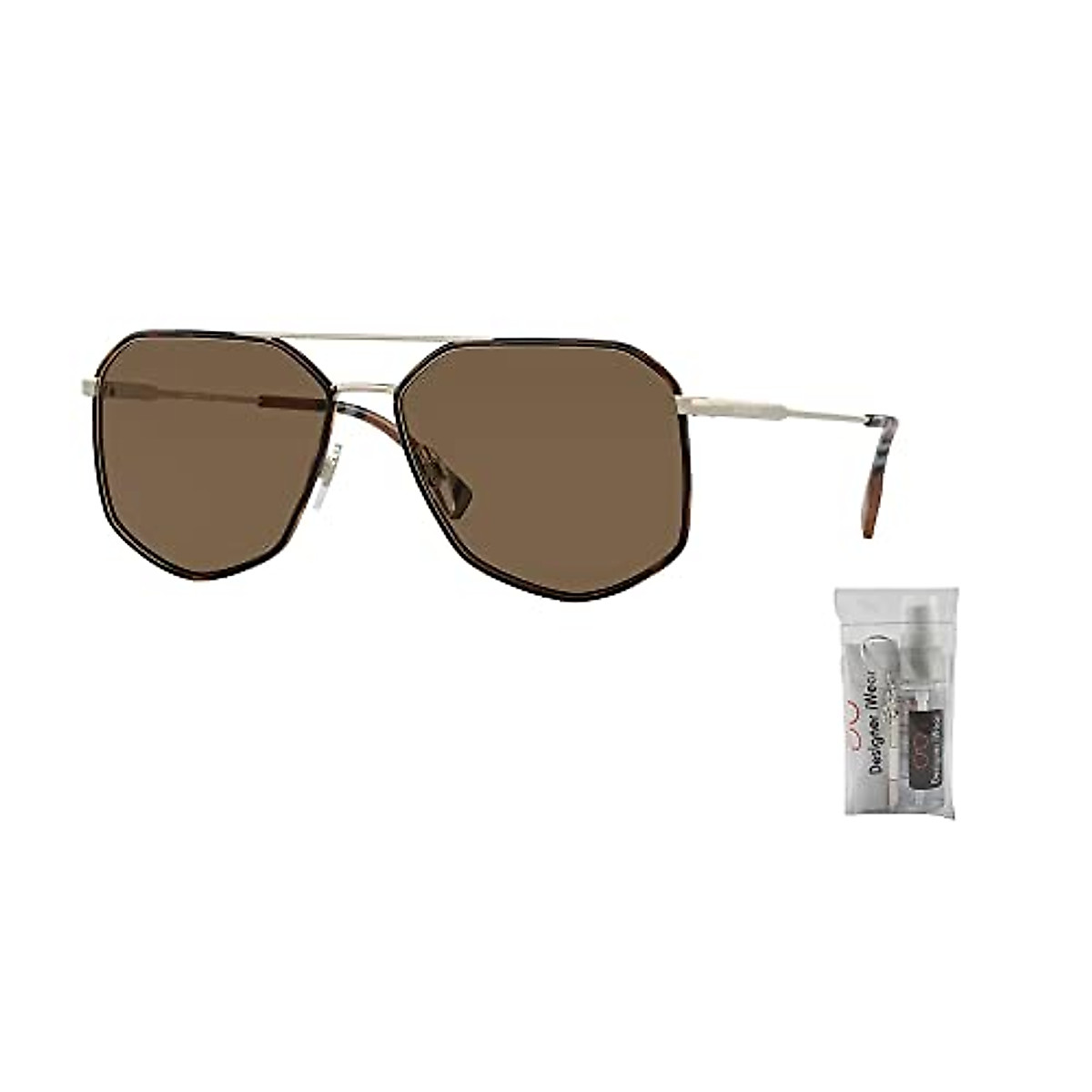 BURBERRY Ozwald BE3139 110973 58MM Light Gold/Dark Havana/Brown Irregular Sunglasses for Men + BUNDLE With Designer iWear Complimentary Eyewear Kit