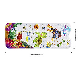 Bath Mat for Kids Toddler Baby, Extra Long 40 x 16 inch Non-Slip Baby Shower Bath Mat with Suction Cups (Ocean Animal-Vertical)
