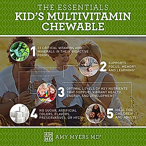 Dr. Amy Myers Kids Multivitamin Chewable for Optimal Health - Activated B Vitamins, Zinc, Selenium, Iodine + More - 23 Vitamins & Minerals, Gluten Free - Berry Flavor, 120 Tablets