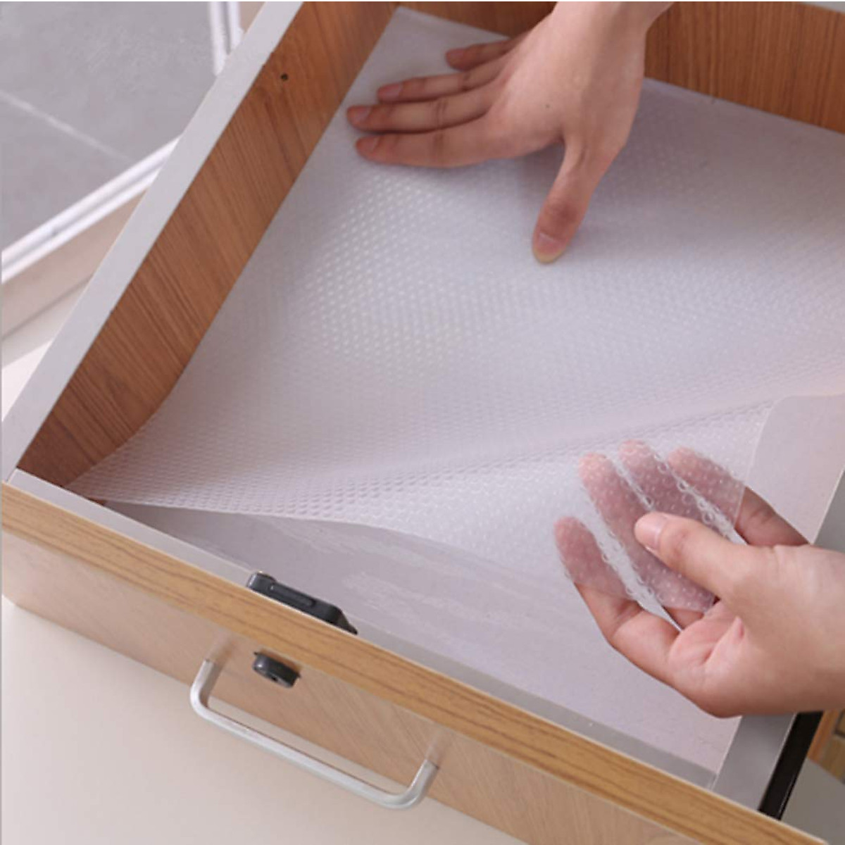 Soqool 8 PCS Refrigerator Mats Fridge Shelf Mats Kitchen Shelf Liners Drawer and Cabinet Liners Washable Table Placemats, Easy to Clean (2Green+ 2Blue+ 2Pink+ 2White)