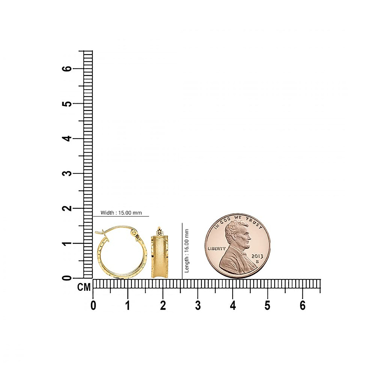 Auriga Fine Jewelry 10K Yellow Gold Satin Diamond Cut Hoop Earrings (L-16 mm, W-15 mm) Gift for Women