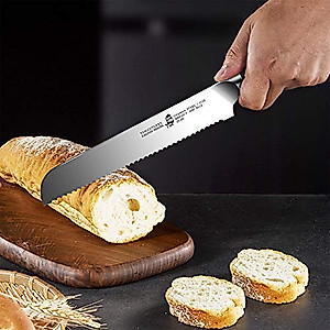 TUO Bread Knife 8 inch - Serrated Bread Slicing Knife Bread Cake Cutter German HC Steel with Pakkawood Handle -FALCON SERIES with Gift Box