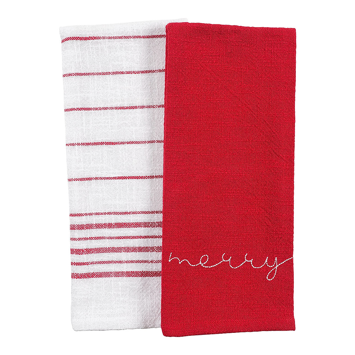 KAF Home Embroidered Holiday Kitchen Towels - Set of 4-100% Cotton, Enzyme Washed Slub, 18" x 28" (Merry)