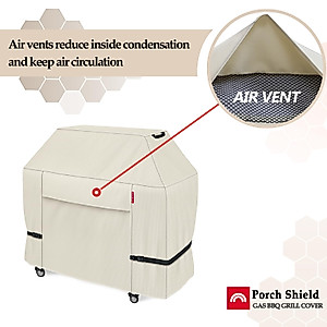 Porch Shield 64W x 24D x 48H inch Premium Gas Grill Cover Up to 64 inch, Waterproof and Fade Resistant 600D BBQ Covers for Weber, Brinkmann, Char-Broil and More, Light Tan