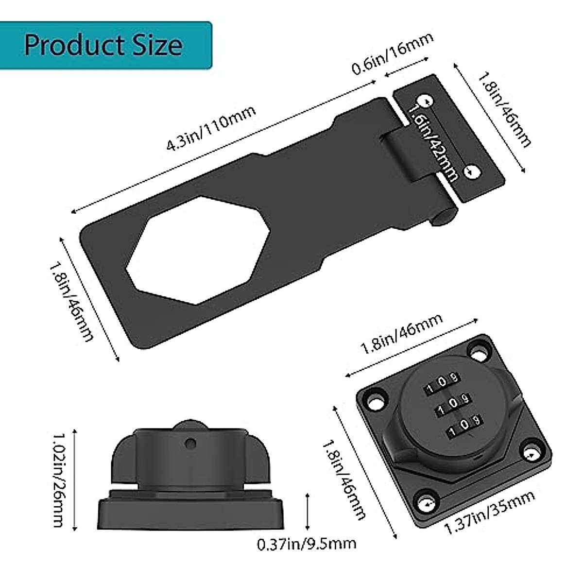 I-EASYDWW Cabinet Password Hasp Lock, Cabinet Keyless Lock with Screws, Cabinet Combination Lock for Small Door, Cabinets, Barn Door, Bathroom, Outdoor, Garage, Garden, Black