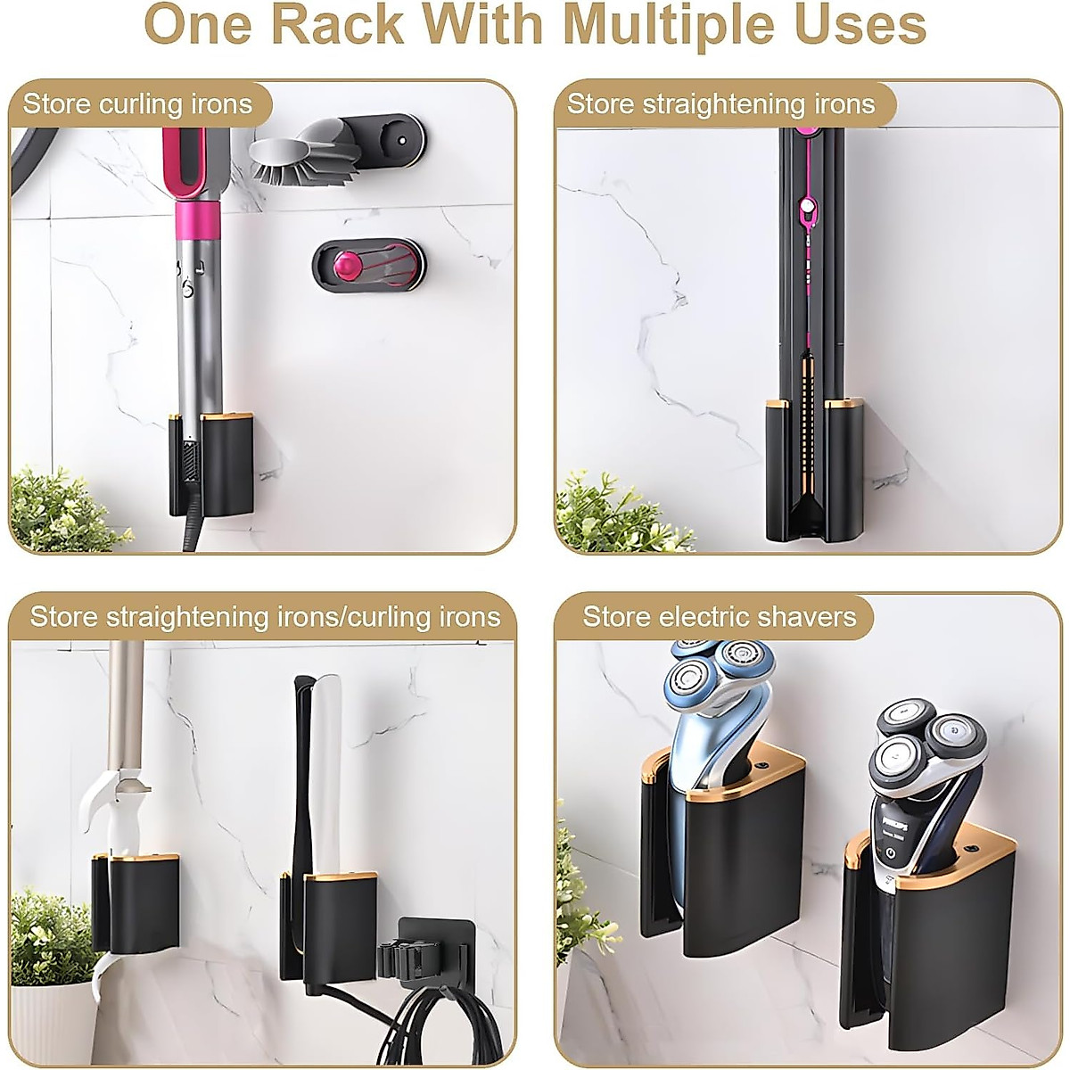 Luvitory Wall Mount Holder Compatible with Dyson Airstrait Straightener, Airwrap Styler Hair Curling Iron Barrels and Brushes, Metal Organizer Storage Rack, Curling Iron and Accessories Organizer Rack