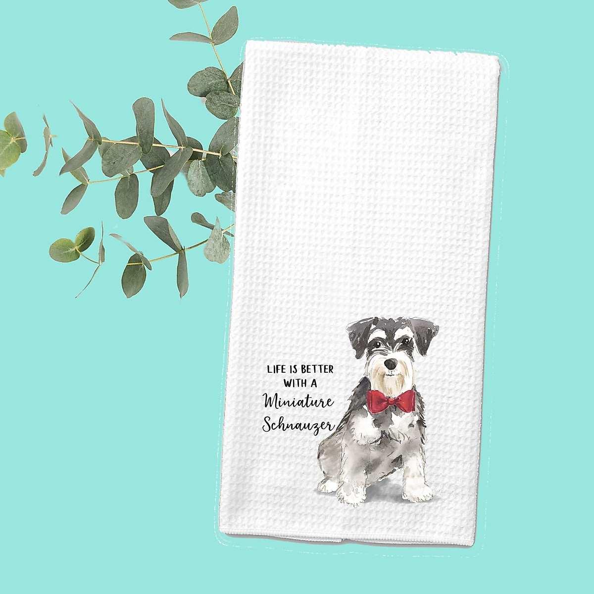 Watercolor Life is Better with a Miniature Schnauzer Microfiber Kitchen Tea Bar Towel Gift for Animal Dog Lover