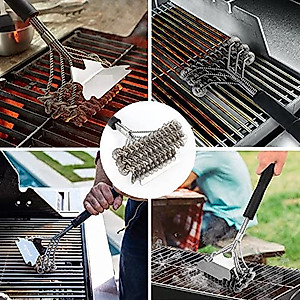 Grill Brush for Outdoor Grill – 17 Inches Stainless Steel Grill Brush with Scrapper, Bristle Free Heavy Duty & Wide Scrubber to Scrub Barbeque Griddle, Grill Cleaning Kit, Safe Non Stick BBQ Brush