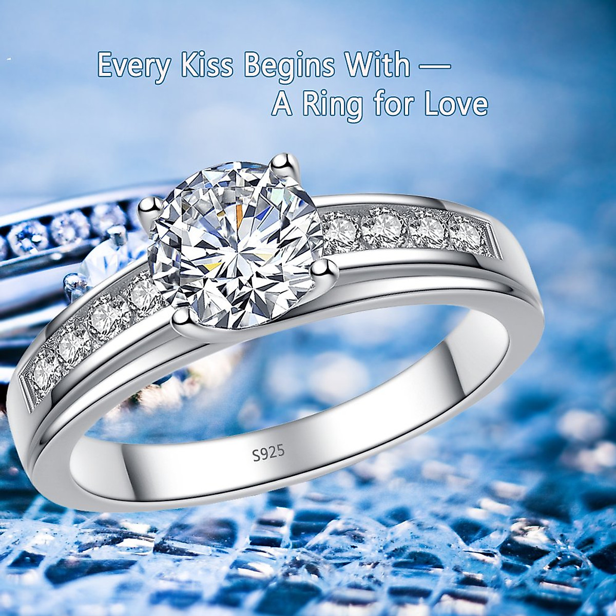 MABELLA Solid 925 Sterling Silver Solitaire Round Clear Cubic Zirconia Rings Engagement Ring for Women Size 9