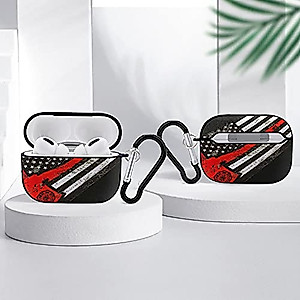 YouTary USA Thin Red Line Firefighter Axe Pattern Airpods pro Case Cover with Keychain, Apple AirPod Headphone Cover Unisex Protective Wireless Charging Headset Accessories