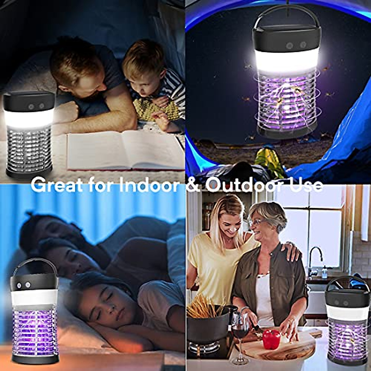 Bug Zapper, Portable LED Flashlight Bug Zapper Lamp, with Solar and USB Rechargeable Battery, SOS Emergency, with 3 Lighting Modes for Camping, Hiking, Backyard , Patio , Office and Traveling