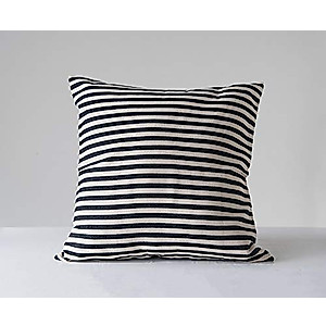 Creative Co-Op Square Cotton Woven Stripes Throw Pillow, Black