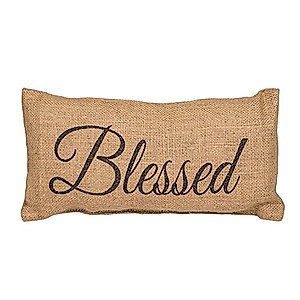 Small Burlap Blessed Country Pillow