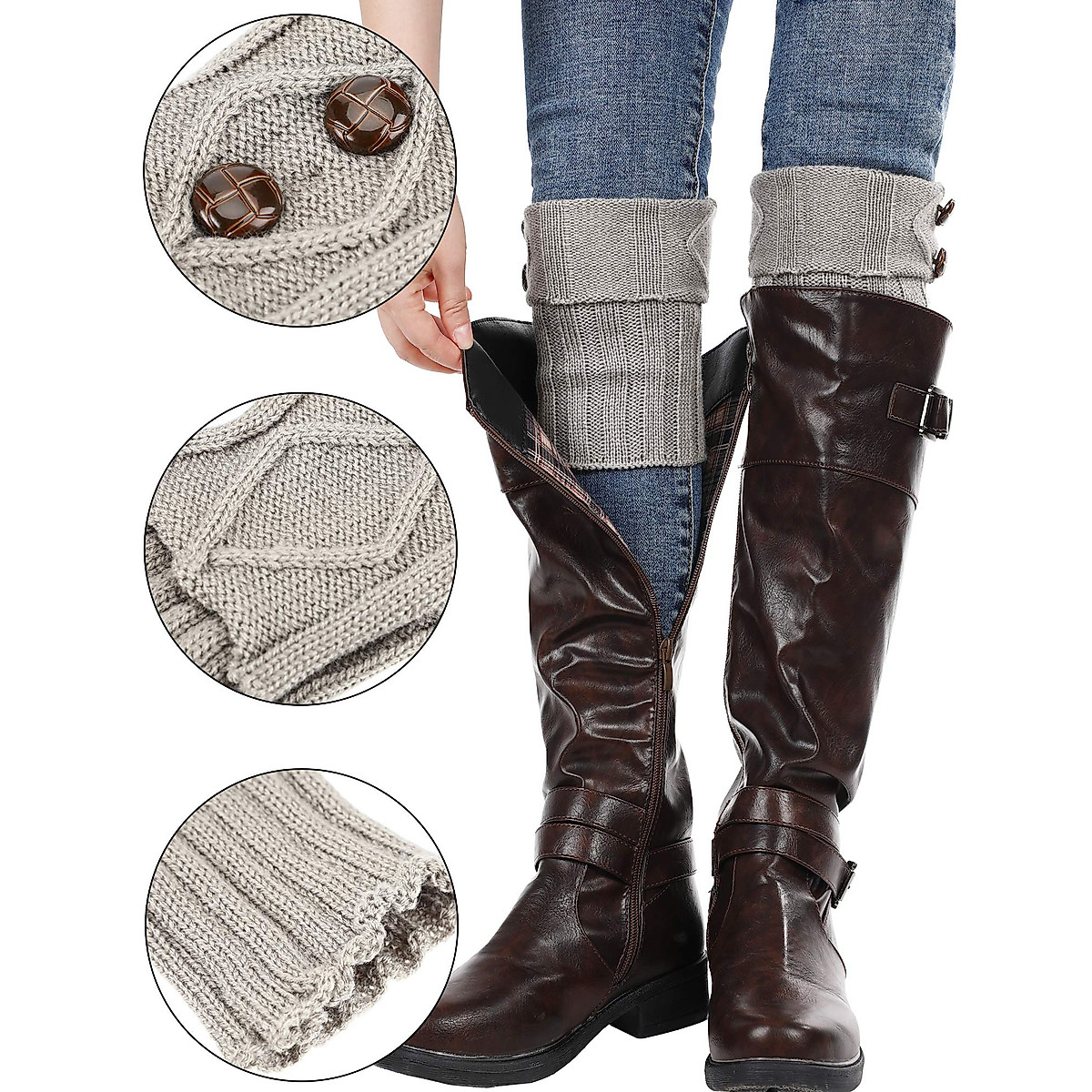 SATINIOR 6 Pairs Women Boot Cuffs Socks Cable Winter Knitted Boot Cuffs Socks Short Knitted Leg Warmers Button Boot Toppers (Vivid Colors)