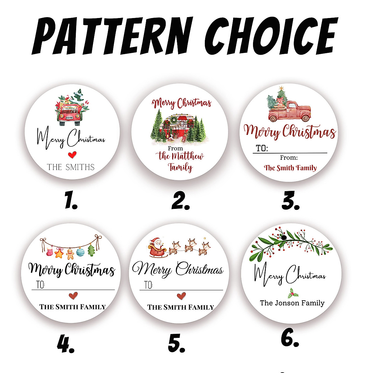 NCTY Personalized Merry Christmas Stickers - Custom Round Favor Stickers-Christmas Gift Wrap Labels-Gift Name Labels (Pattern 6)