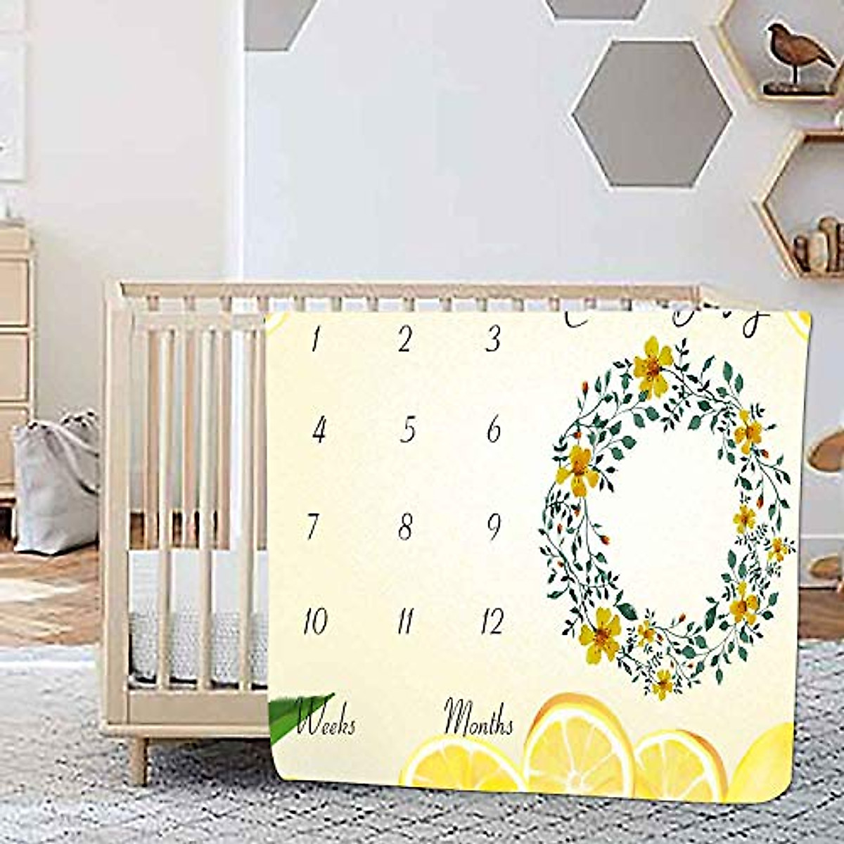 LYLYCTY Baby Milestone Blanket, Lemon Design Photography Background Prop for Neutral Newborn Baby, Baby Boy and Girl Gifts 47"x47" BTWYLY76