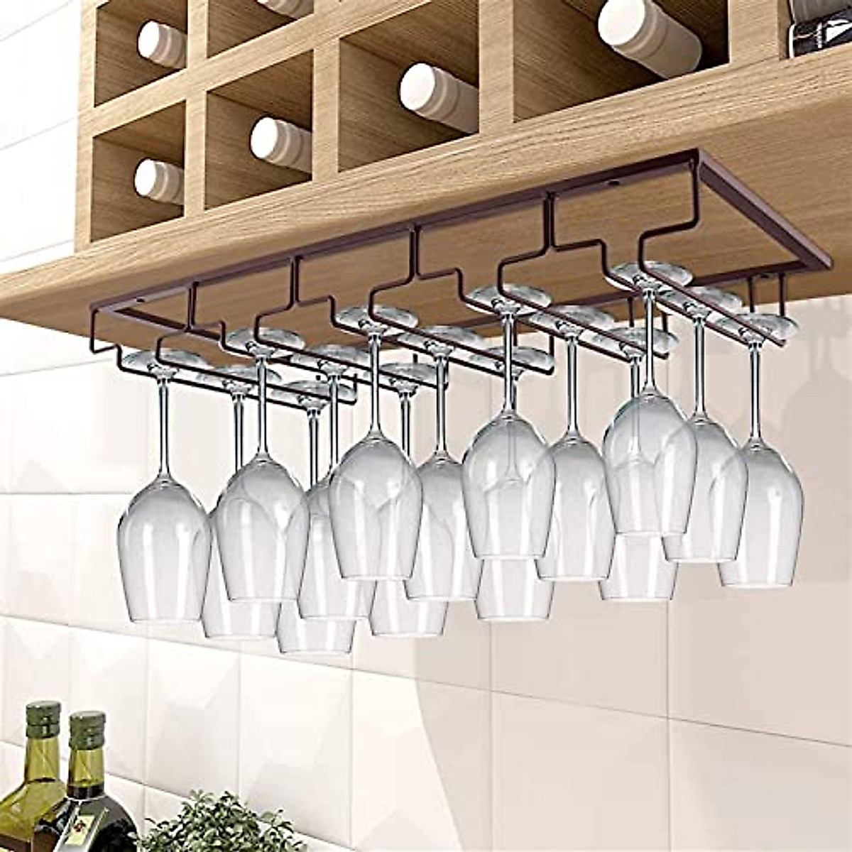 Wine Glass Shelf, Upside-down Home Goblet Iron Art Shelf, Wine Glass Hanging Storage Rack(Brown, 5 Rows 1 Pack)