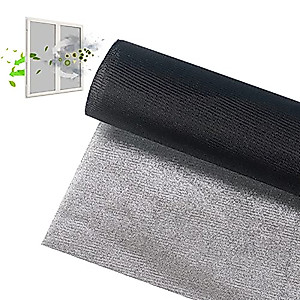 Solar Window Screen Mesh, Anti-UV Solar Screen Fabric Replacement 55" x 118", Adjustable Pollen/Dust/Floc/Rain Barrier Net for Windows, Door, Patio (Black)