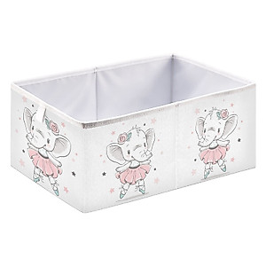 DOMIKING Cute Baby Elephant Pink Tutu Storage Baskets for Shelves Foldable Collapsible Storage Box Bins with Fabric Bins Cube Toys Organizers for Pantry Bathroom Baby Cloth Nursery,11 x 11inch
