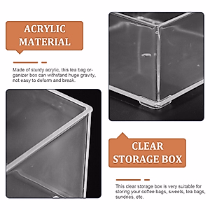 HEMOTON Tea Bag Bin Storage Organizer for Kitchen Tea Bag Organizer Desktop Acrylic Box Storage Transparent Coffee Bag Holder Sundries Box Sugar Packet Holder for Countertops Pantries, S