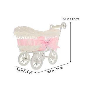 ARTIBETTER 2pcs Wicker Stroller Rattan Woven Basket Candy Snacks Goodie Treat Cart for Shower Centerpieces Decoration Pink