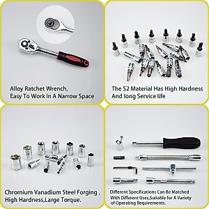 YZMLOL Ratchet Wrench Set and Drive Socket Set，46 Pieces 1/4 inch Drive Socket Ratchet Wrench Set,Includes Metric Bit Socket Set and Extension Bar for Auto/Motorcycle Repairing and Household.