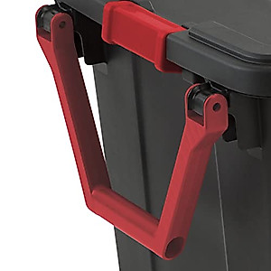 CLAYAT 40 Gal/151 Liter Wheeled Industrial Tote, Rolling Storage Bins for Basement/Garage/Attic Storage Tote Container Bin with Black Lid & Base w/Racer Red Handle & Latches, Set of 2