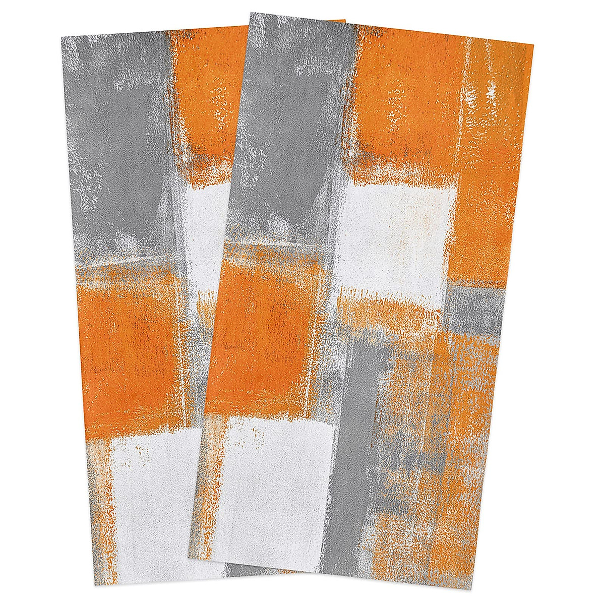 KID99inner Kitchen Towels Orange Grey Absorbent Tea Towel Soft Hand Dish Towel Brushstrokes Grunge Abstract Modern Reusable Washable Cleaning Cloth for Bathroom Bar for Everyday Cooking (Pack of 2)