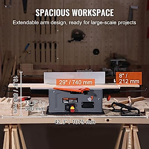 VEVOR Spiral Benchtop Jointer, 8-Inch, 2HP 10000 RPM Bench Top Wood Jointer, 18-Blade Spiral Cutterhead with Extendable Arm up to 6.5'' and 8x42.3'' Worktable 0-1/8'' Adjustable Depth, for Woodworking