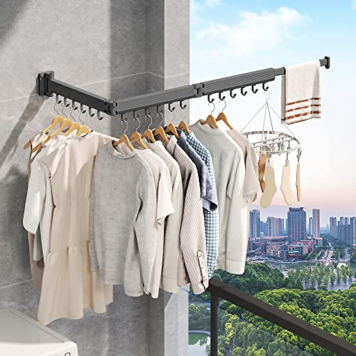 HEILAIYI Laundry Drying Rack Wall Mounted,Clothes Drying Rack,Drying Rack Clothing,Clothes Rack,Laundry Hanger Rack,Laundry Clothes Hanger,Laundry Rack Wall Mount,Retractable,Collapsible,Grey Color