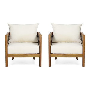 GDFStudio Outdoor Club Chairs Set of 2 - Thick Cushions,400lbs Heavy Duty Patio Furniture Set,Ergonomic Slanted Backrest Design,All Weather Garden Lawn Poolside Backyard Porch Acacia Wood - Teak Beige