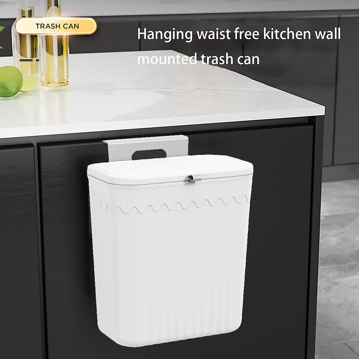 Kitchen Trash Can - Hanging Trash Can with Sliding Cover | Garbage Can | Wall Mounted Counter Waste Bin | Wall Mounted Trash Container | Garbage Can for Countertop and Under Sink