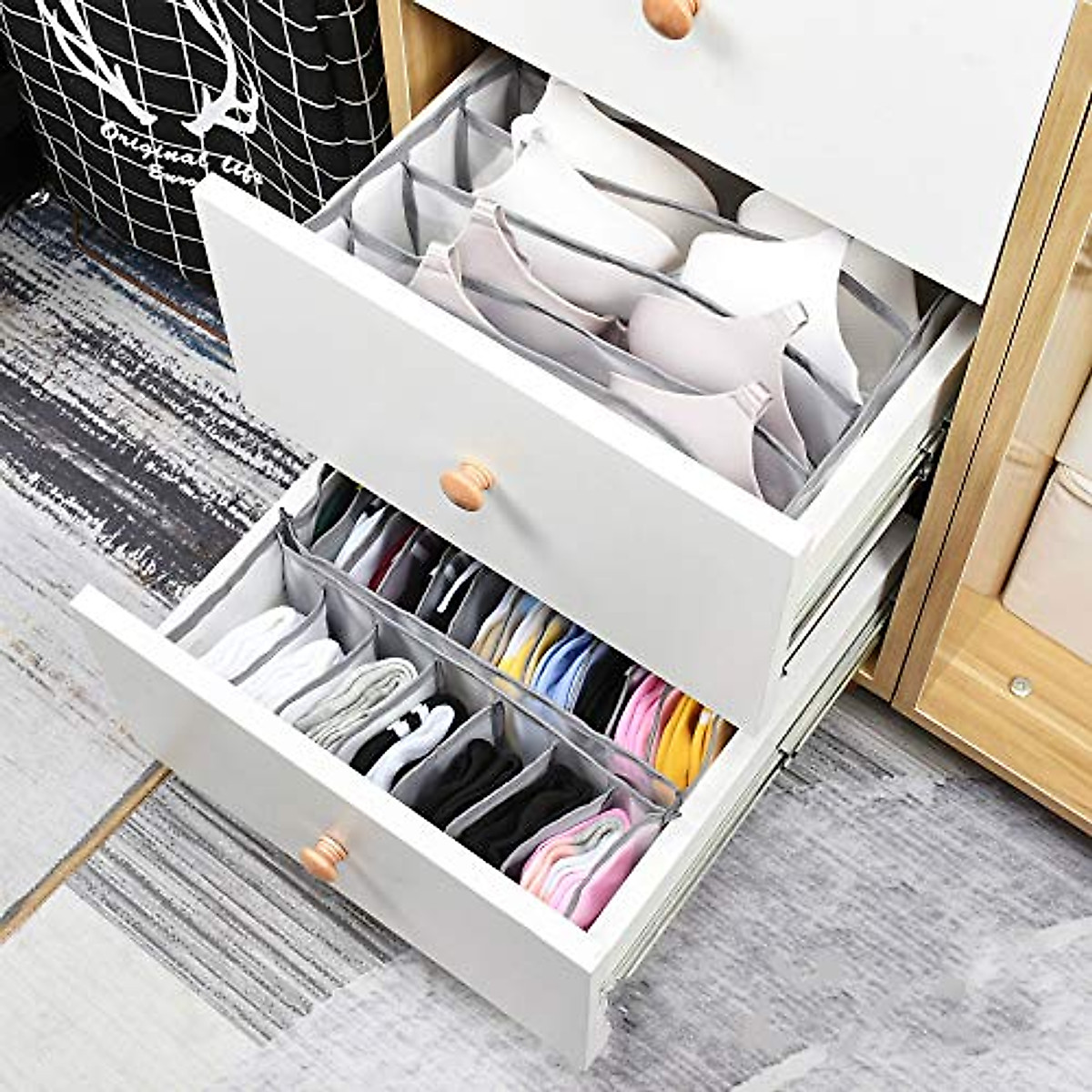 Pack of 3 Closet Organizers and Storage Set Compartment Foldable Underwear Storage Box, There Are 6/7/11 Compartment Nylon Compartments, Can Hold Socks, Bras, Underwear