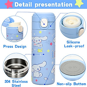14oz Anime Kids Insulated Water Bottle with 50pcs Anime Stickers, Stainless Steel Thermos Bottle for School Boy Girl