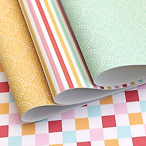 David accessories Dots Stripe Printed Faux Leather Fabric Rainbow Synthetic Leather Fabric Assorted 5Pcs 7.7" x 12.9" (20 cm x 33 cm) for DIY Earrings Bows (Dots-Stripe)