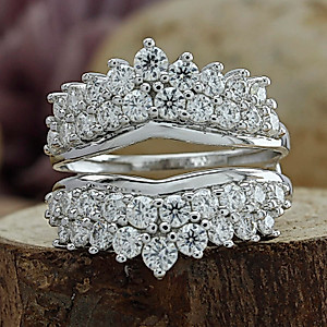 SAVEARTH DIAMONDS 1.90Ct Round Cut Lab Created Moissanite Diamond Double Row Solitaire Enhancer Guard Ring In 14K White Gold Over Sterling Silver (D Color, VVS1 Clarity 1.90 Cttw)-7