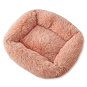 BaRdzo Pet Bed Kennel Dog Square Winter Warm Sleeping Bag Long Plush Puppy Cushion Mat Portable Supplies 46/50/60cm (Color : R, Size : 43x35x20cm)