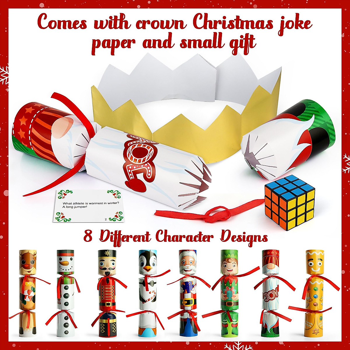 D-FantiX 8Pcs Christmas Non-Snap Party Table Favors with Party Hats Joke Little Gifts for Kids Adults, 8 Christmas Character Design, Xmas Seasonal Holiday Dinner Traditions Supplies