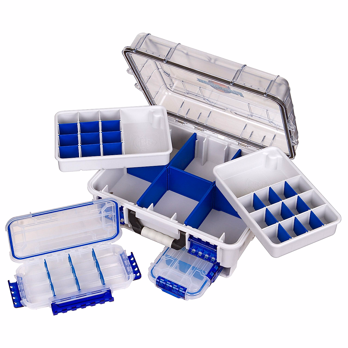 Flambeau Outdoors 3000WPBC Tackle Box - HD Waterproof Tackle Satchel System, Includes 2 Removable WP3012 Ultimate Waterproof Tuff Tainers, Floating Satchel, Fishing Tackle and Gear Storage, Gray/Clear