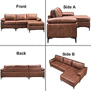 HOOOWOOO 100" L Shaped Couch with Reversible Chaise Living Room Couch Modern Sofa Set for Small Living Room Apartment Space,Dark Brown Faux Suede
