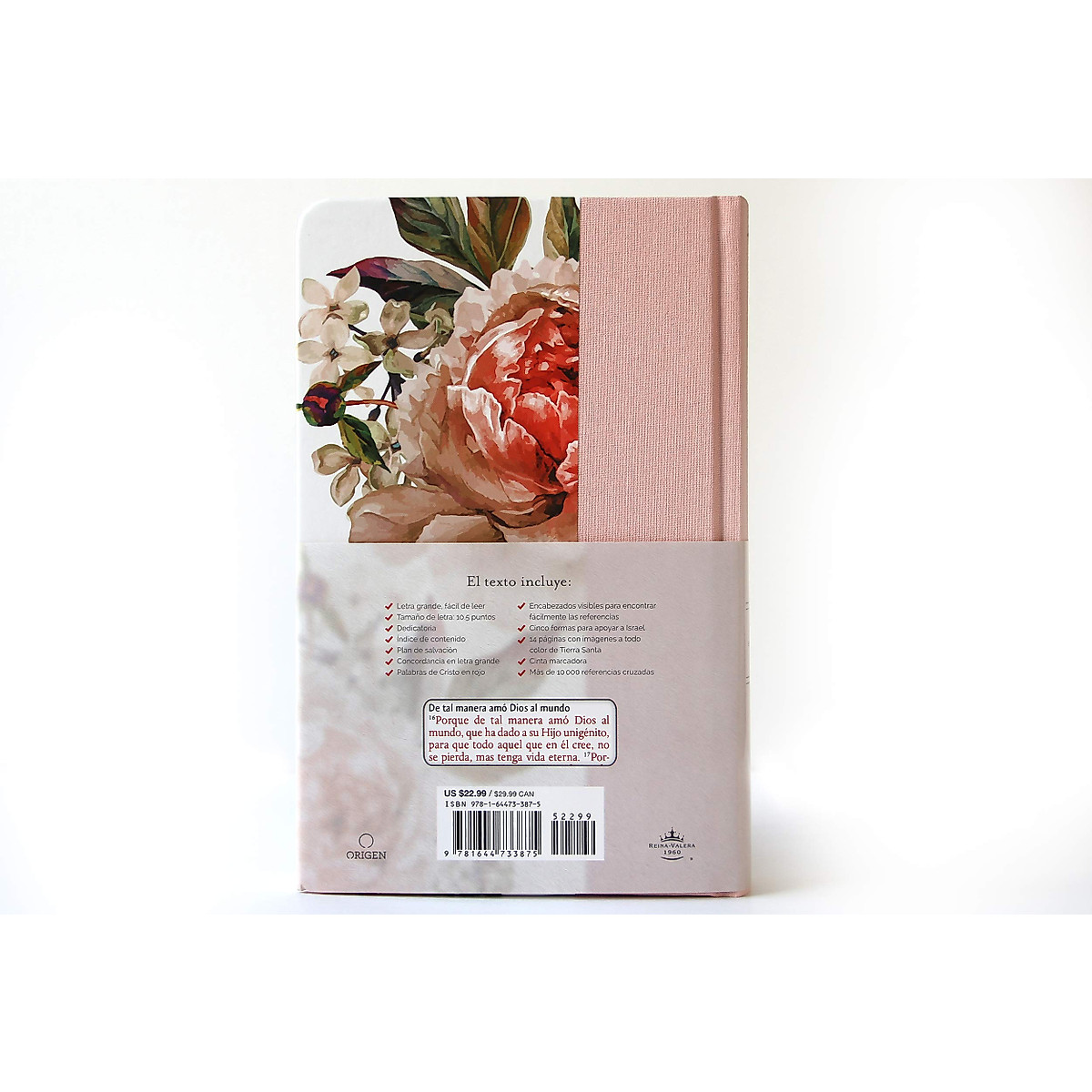 Biblia Reina Valera 1960 letra grande. Tapa Dura, Tela rosada con flores, tamaño manual / Bible RVR 1960. Handy Size, Large Print, Hardcover, Pink