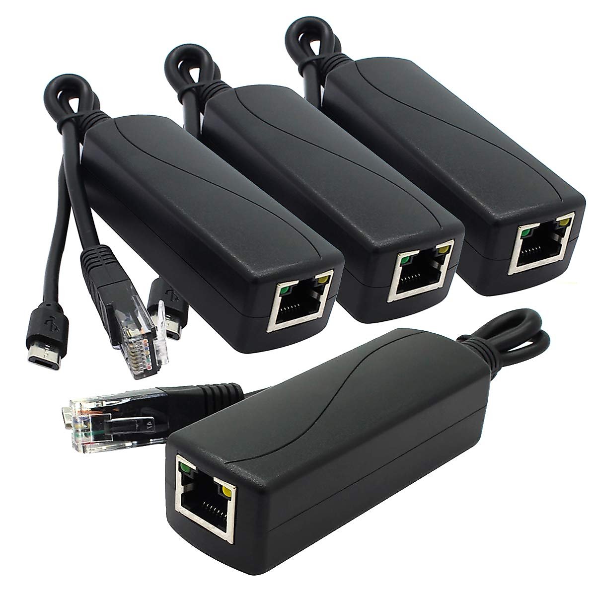 ANVISION 4-Pack Gigabit PoE Splitter, 48V to 5V 2.4A Micro USB Ethernet Adapter, Compatible with Raspberry Pi 3B+, IP Camera and More