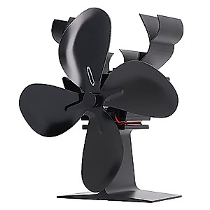 4 Blade Heat Powered Stove Fan Large Air Volume Fireplace Wood Stove Fan Non Electric Eco Fan Low Noise Aluminum Alloy Black