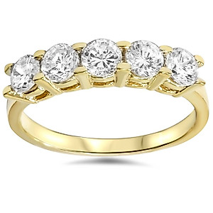 P3 POMPEII3 1 1/4ct Diamond Wedding 14k Yellow Gold Anniversary Ring 5-Stone High Polished - Size 8