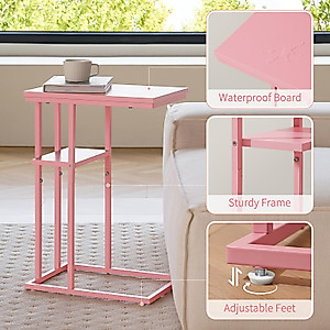 Yoobure C Shaped End Table, Side Table for Couch and Bed, Small Side Table for Small Spaces, Living Room, Bedroom, Rustic Snack Table