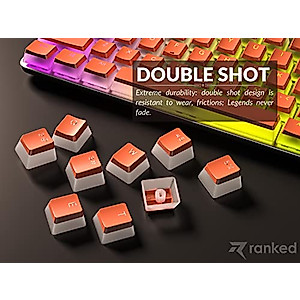 Ranked Pudding PBT Keycaps | 112 Double Shot Translucent ANSI US & ISO Layout | OEM Profile for RGB Mechanical Gaming Keyboard (Coral)
