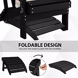 Sundale Outdoor Folding Plastic Adirondack Ottoman, All-Weather Adirondack Chair Footrest, Fade and Rust Resistant, Perfect for Outside Patio Garden Pool Yard Black